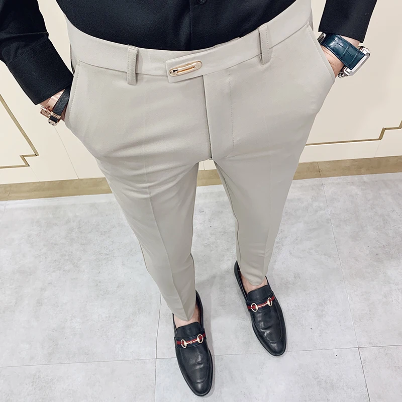 남성용 비즈니스 캐주얼 바지 블랙 스트레치 레깅스 가을 겨울 긴 바지 슬림 스타일 한국 버전 정장 바지 여름정장바지