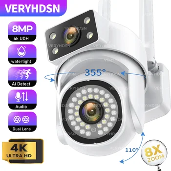 8MP 5G PTZ Dual Lens Camera Wifi IP Security Surveillance Dual Screen ...