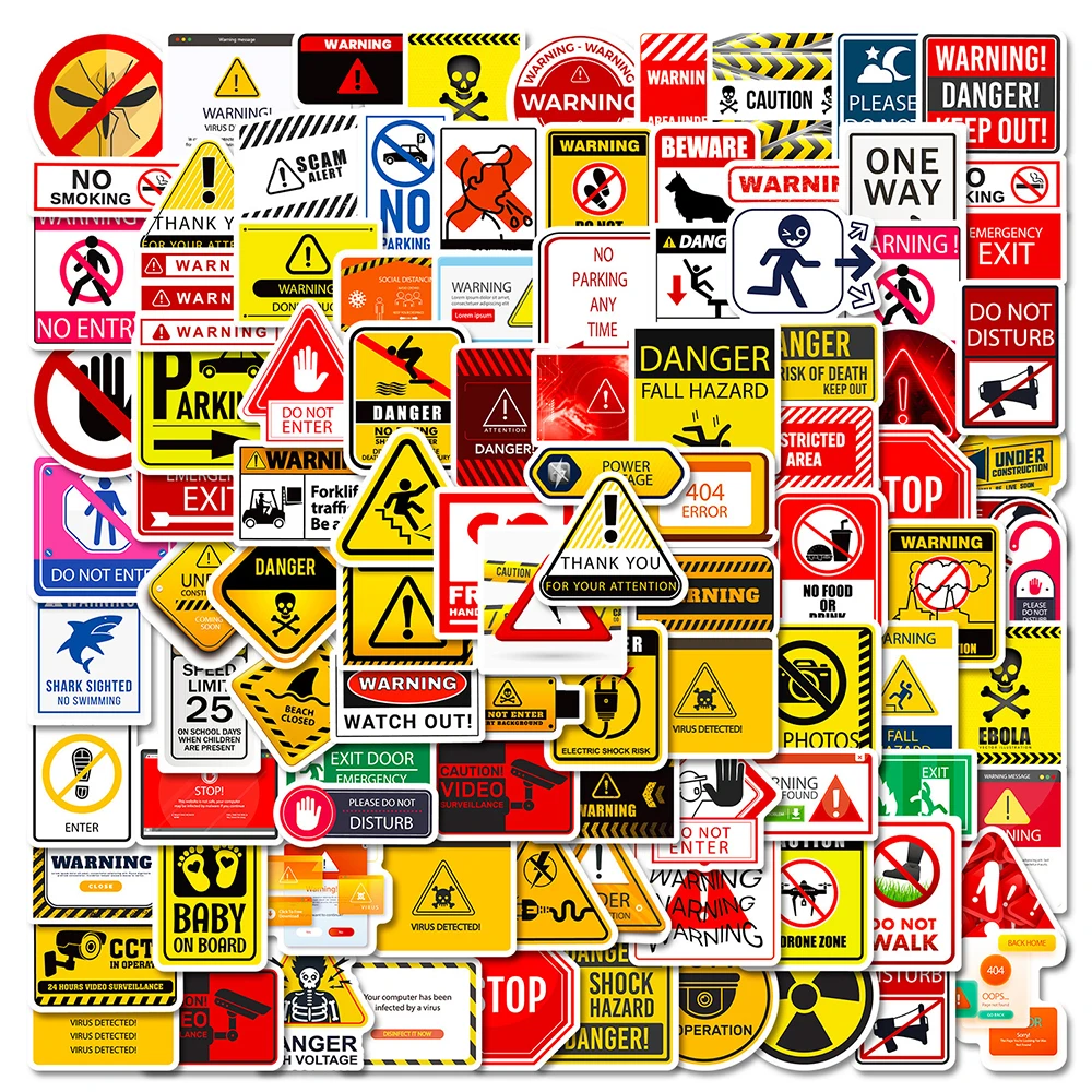 10-30-50-100pcs-Cool-Cartoon-Warning-Stickers-Danger-Banning-Decals ...
