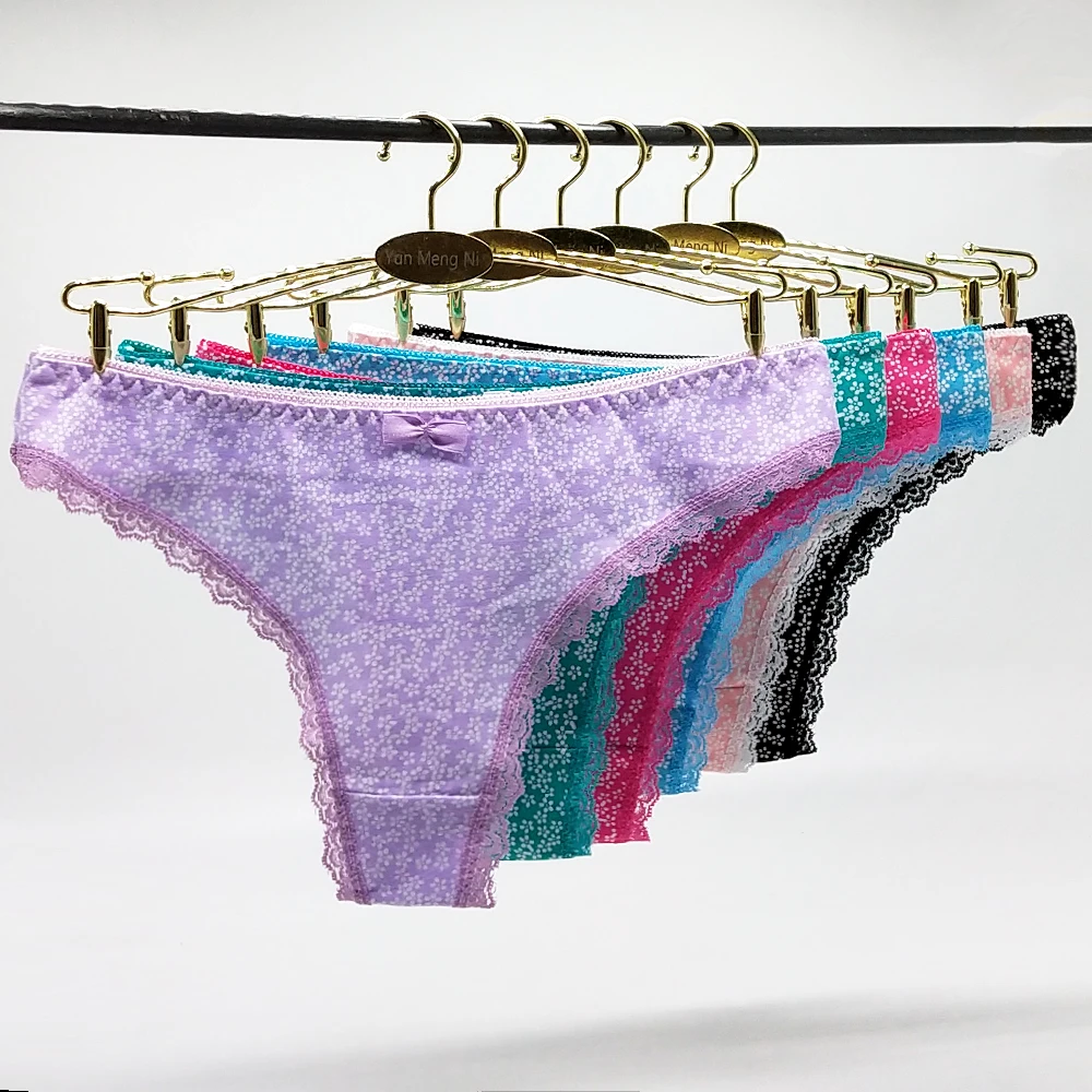 6Pcs/Set Women Cotton Thongs Panties Sexy Low Waist G String Underwear Ladies Flower Print ...
