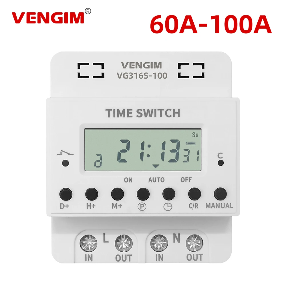 Timer 220V 60A-100A, Digital Timer Switch Relay, Weekly 7 Days Electronic Programmable Timer