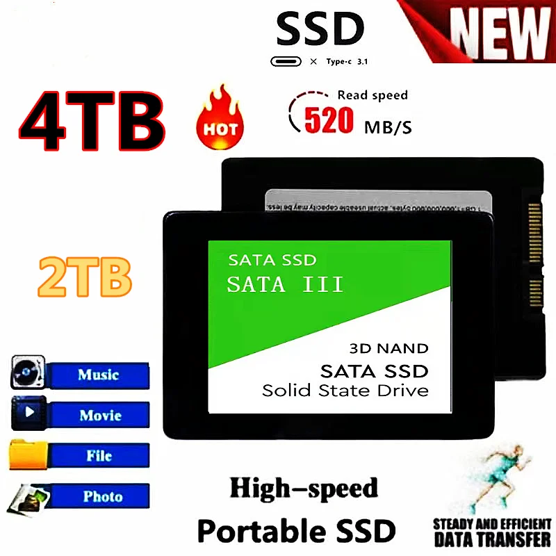 SSD 4TB 2TB 1TB Hard drive disk sata3 2.5 inch ssd TLC 500MB/s internal ...