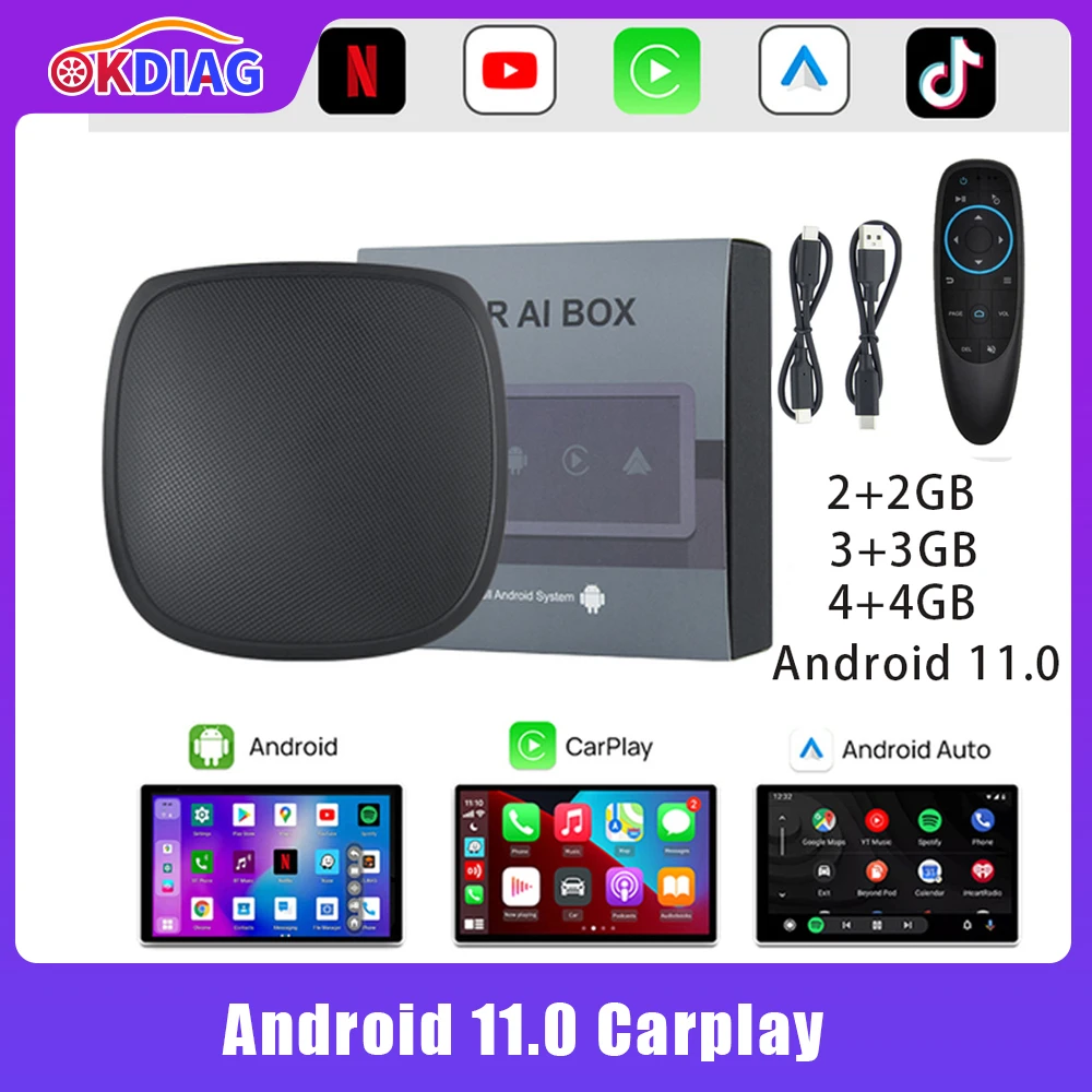 Mini CarPlay Ai Box Android 11.0 tv box android auto wireless adapter ...