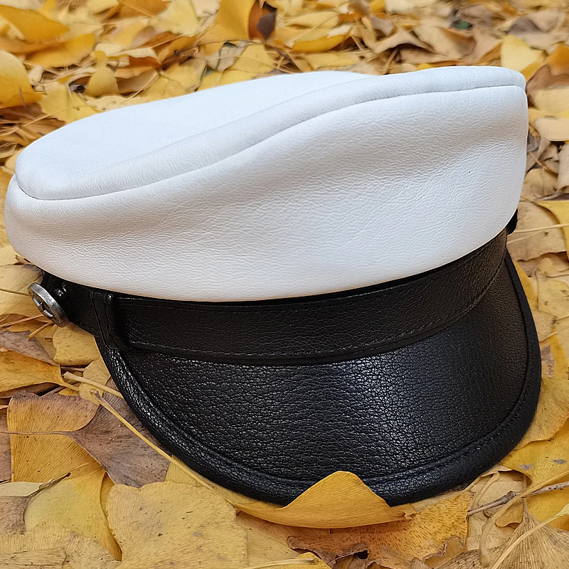 Genuine-Leather-Captain-Hat-Men-Spring-Korean-Fashion-Short-Brim-Navy ...
