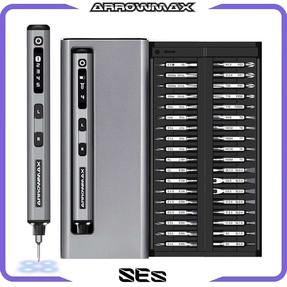 Electric-Screwdriver-Set-with-72-Magnetic-Bits-SES-5-Gears-Torque-OLED ...