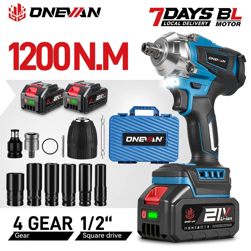 ONEVAN 1200N.M Brushless Electric Impact Wrench 4 Gear Cordless ...
