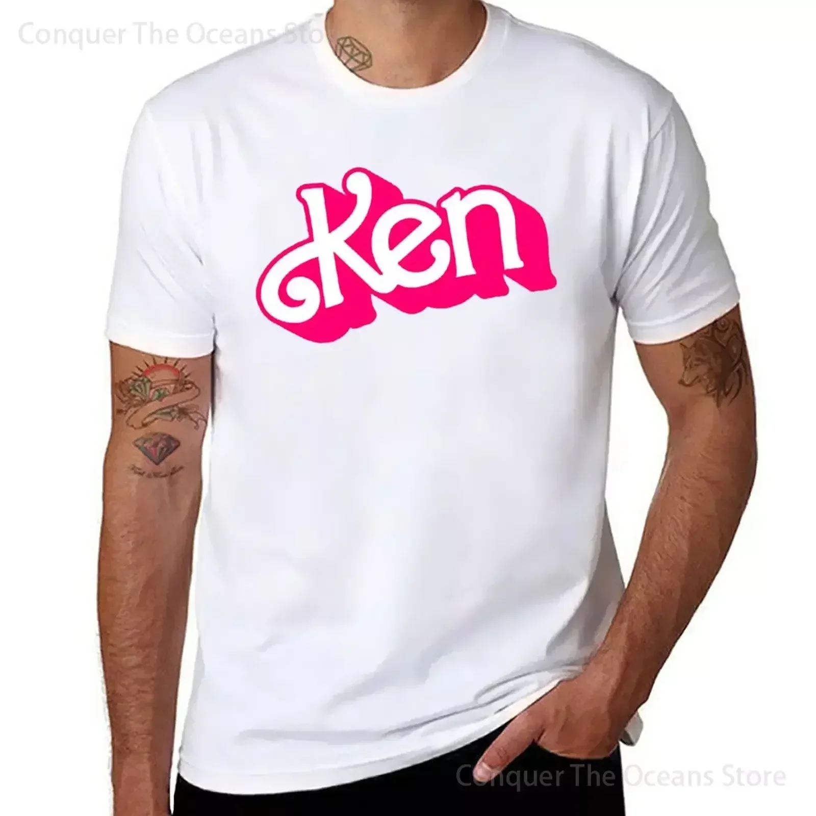 Summer-Men-s-Cotton-T-Shirt-Pink-Ken-Letter-Print-Tops-Male-Casual-O ...