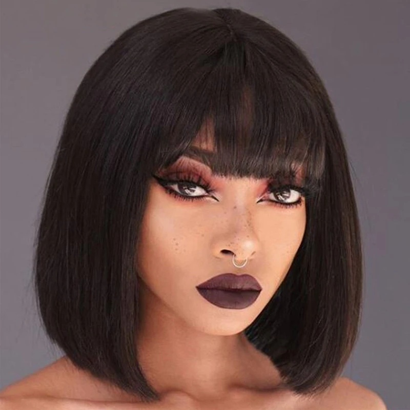 Black Bobo Wigs Women Hair Lace Frontal Wig Cover Chemical Fiber Short ...