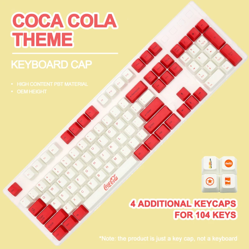 Coca cola keycaps para teclado mecânico 108 teclas cor branca vermelha ...