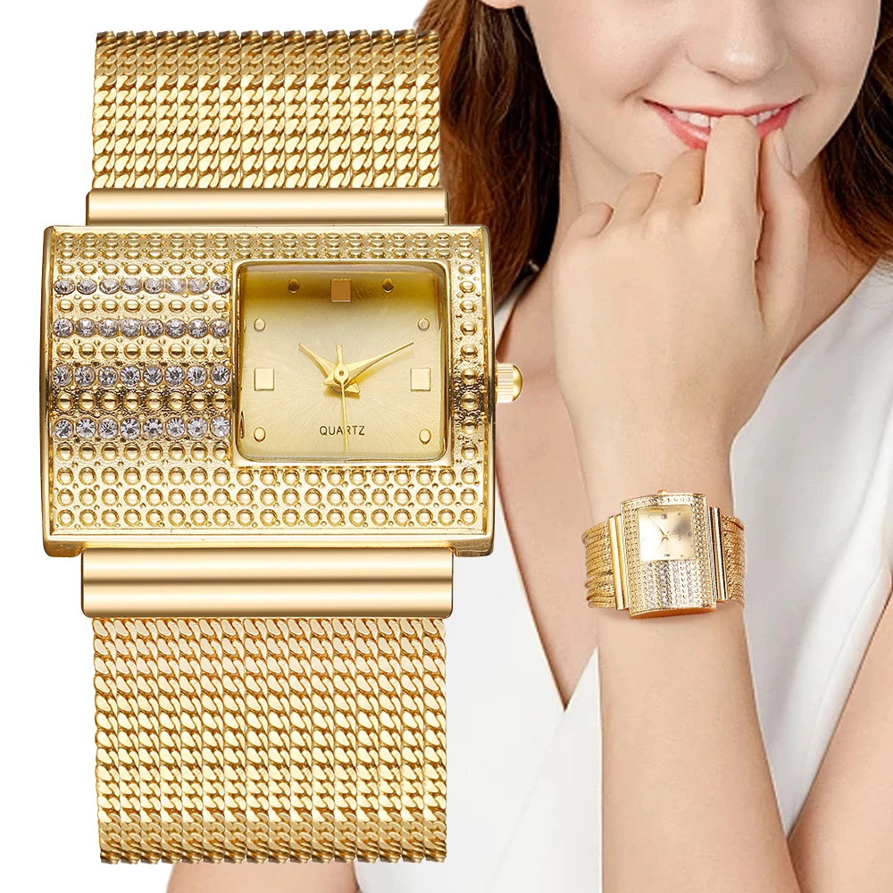 Luxury Diamond Set Ladies Large Dial Brands Quartz Watch Fashion Golds ...