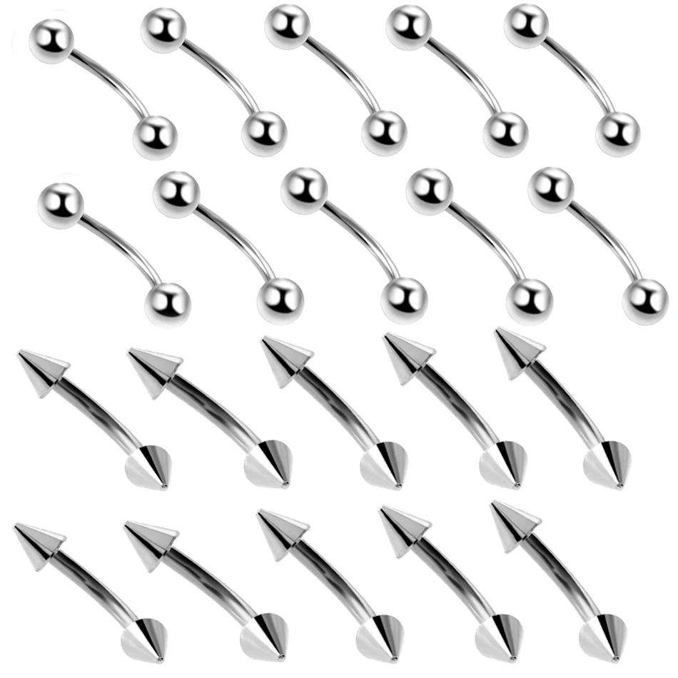 10Pcs/Lot Stainless Steel Eyebrow Ring Spike&Ball Curved Barbells ...