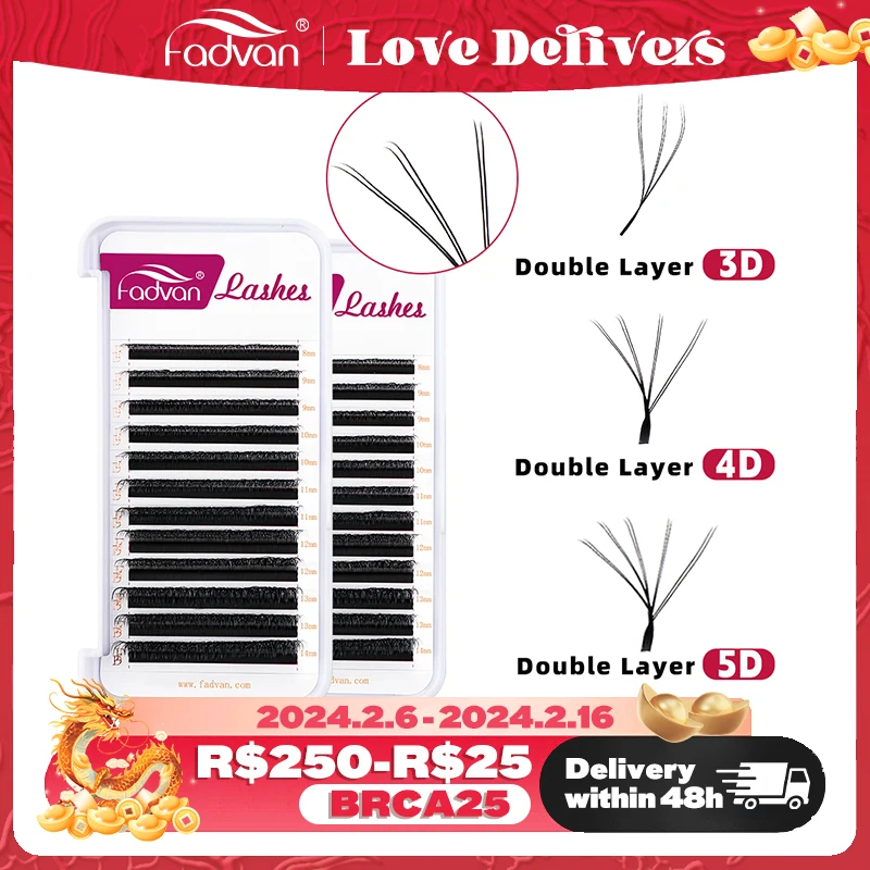 FADVAN 8D W Lashes Double Layer 4D W Shape Lash Extensions Natural Soft ...