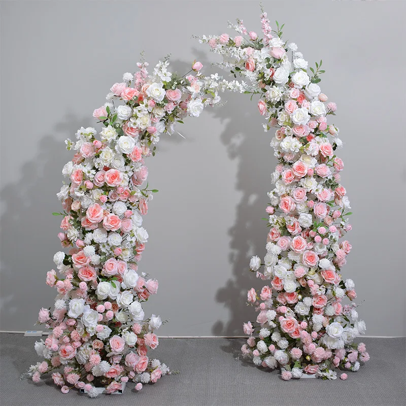 Red Rose Moon Shape Floral Arrangement With Horn Arch Frame Wedding ...