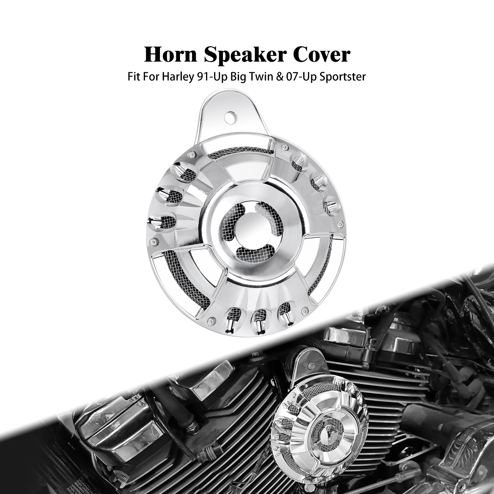 Motorcycle-Horn-Speaker-Cover-Kit-CNC-Horns-Cap-Black-Chrome-For-Harley ...