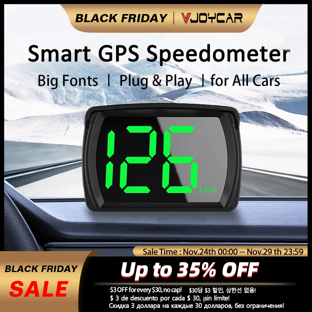 Vjoycar 2022 New GPS HUD Speed Display Digital Speedometer Plug and ...