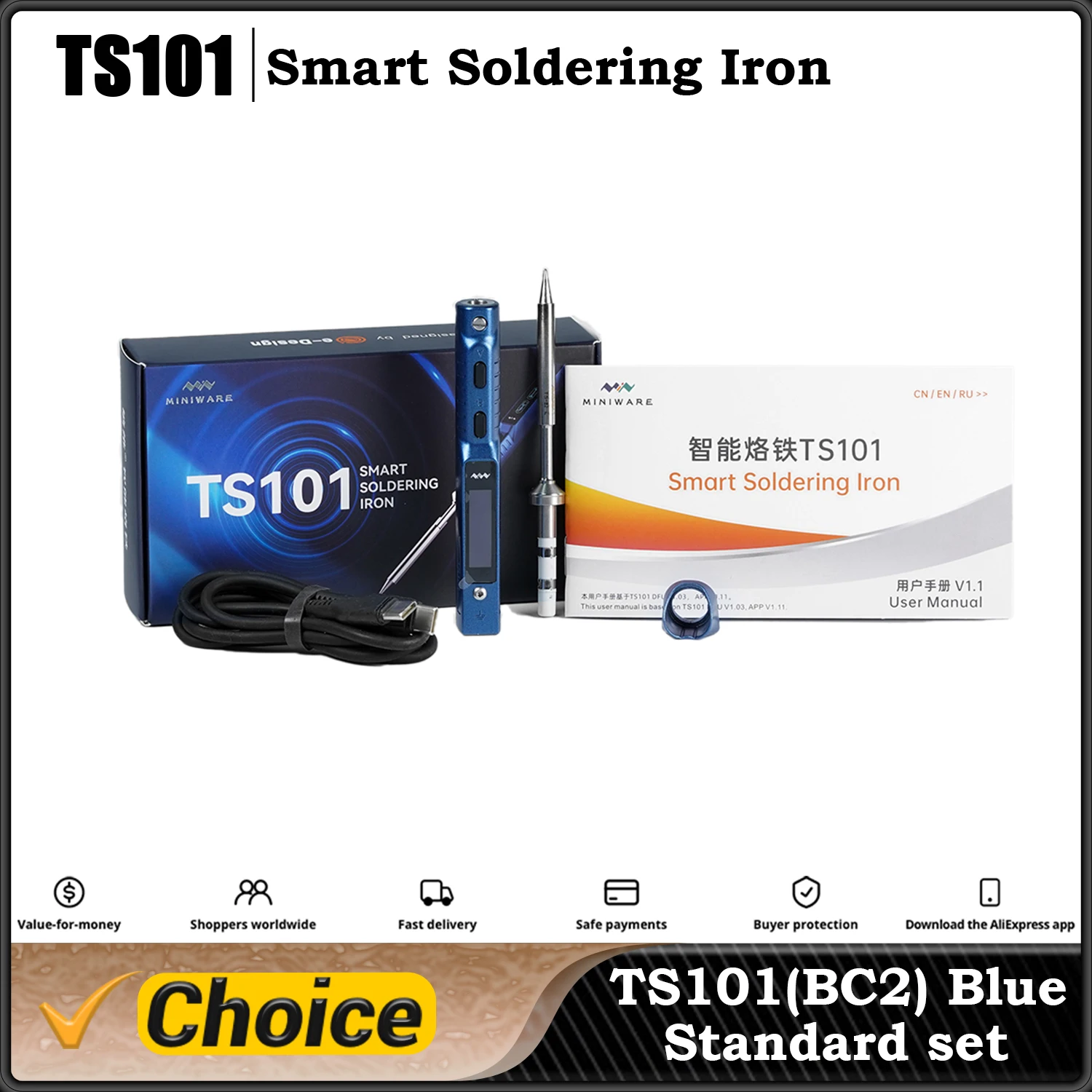 New-TS101-Soldering-Iron-Blue-Portable-Adjustable-Temperature-Digital ...