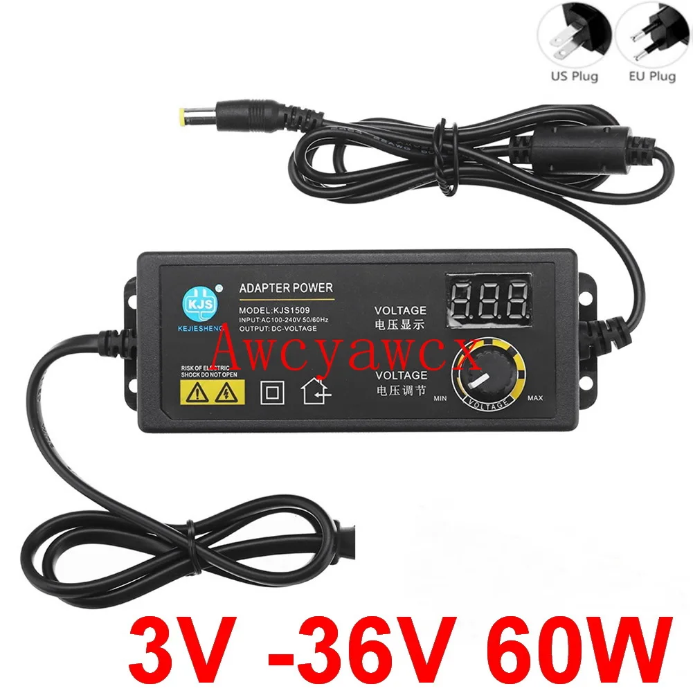 조절식 ON/OFF 어댑터, 3V-36V, 1.7A 전압 3V 4V 4.5V 5V 6V 7V 7.5V 8V 9V 10V 12V 13.5V 14V 15V 16V 17V 18V ...