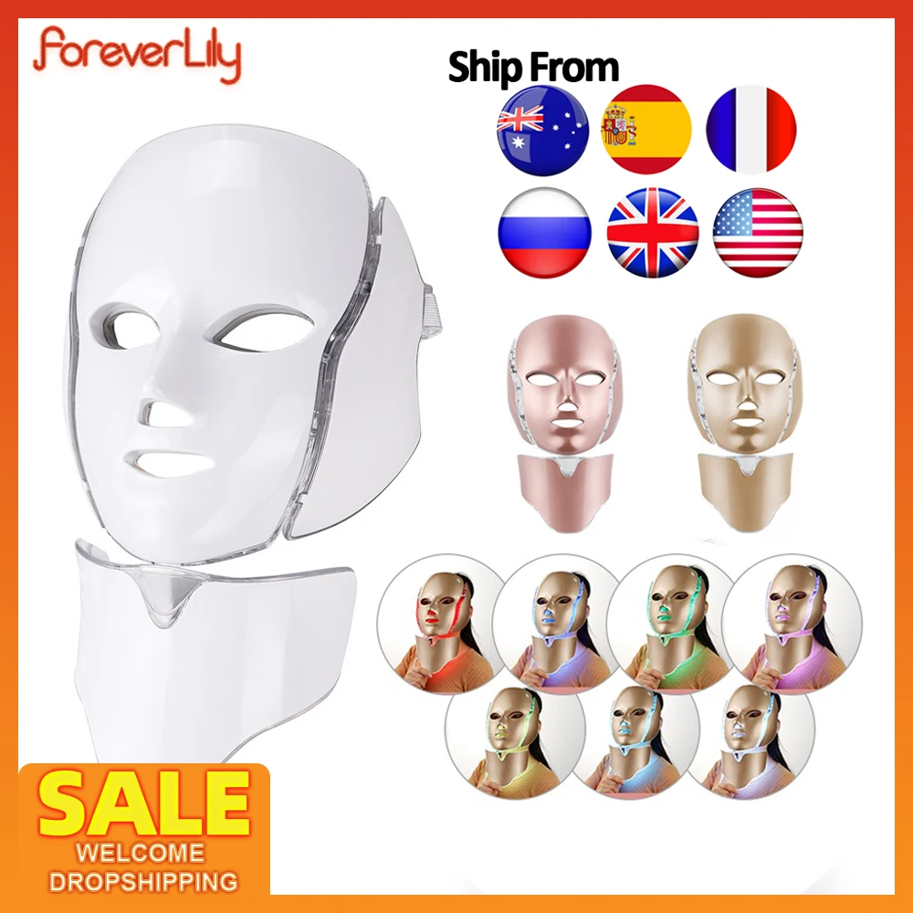 7 Colors Led Facial Mask With Neck Led Light Therapy Mask Skin ...