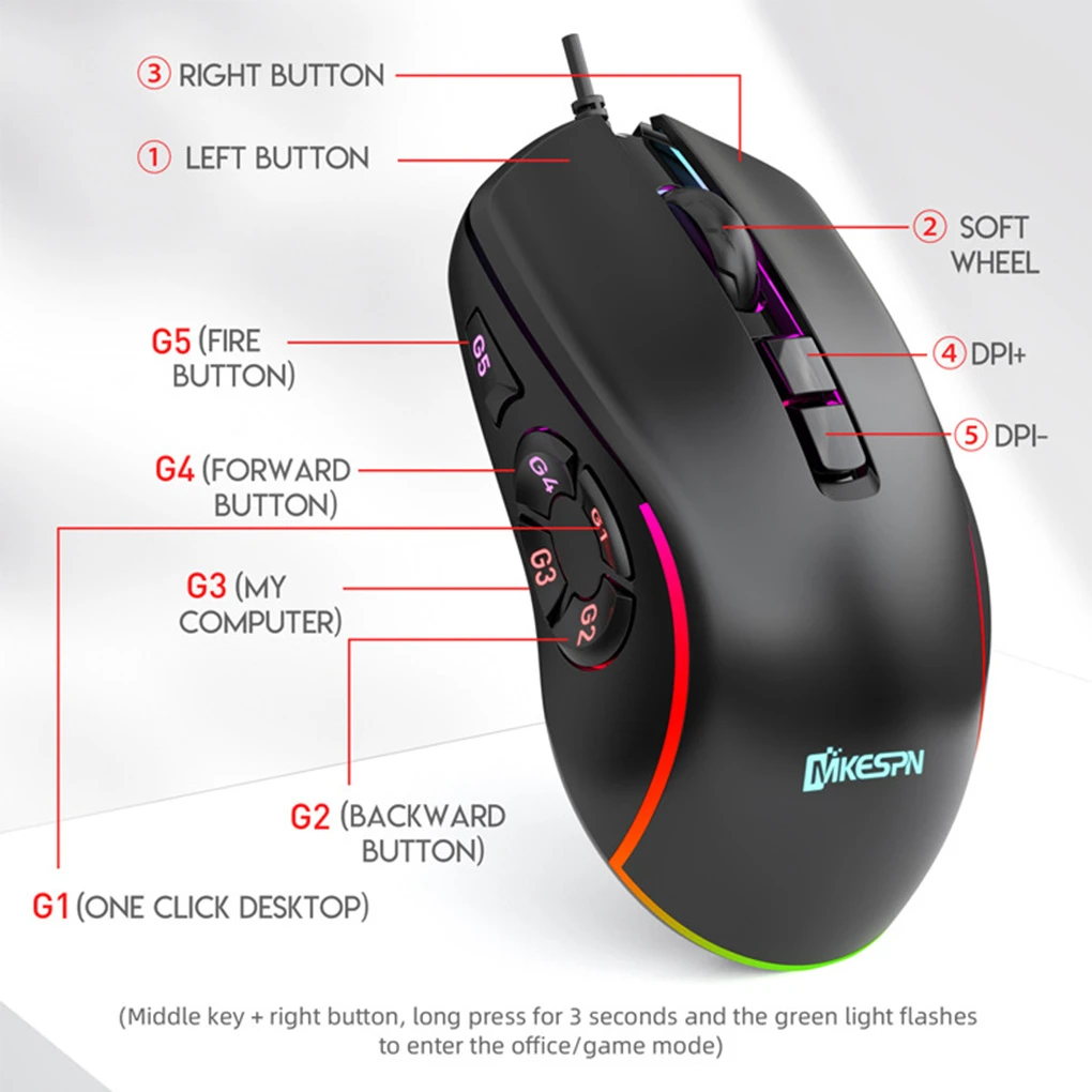 Wired Gaming Mouse 10 Button RGB DPI USB Computer Mouse Gamer Mice Silent Mouse With Colorful ...