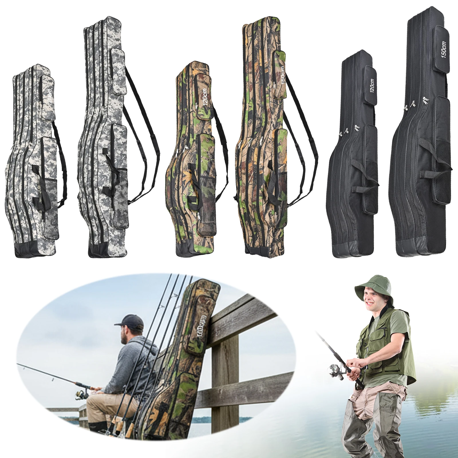 3 Layers Fishing Rod Case Portable Folding Fishing Pole Bag for Fishing ...