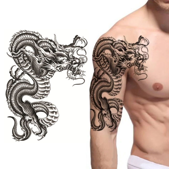 Dragon Tattoos On Chest And Arm