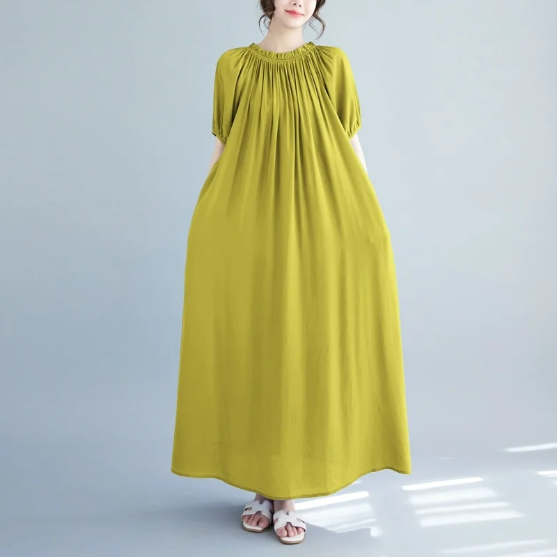 3531-Summer-Vintage-Long-Dress-Solid-Color-Slash-Neck-Ladies-Dresses ...