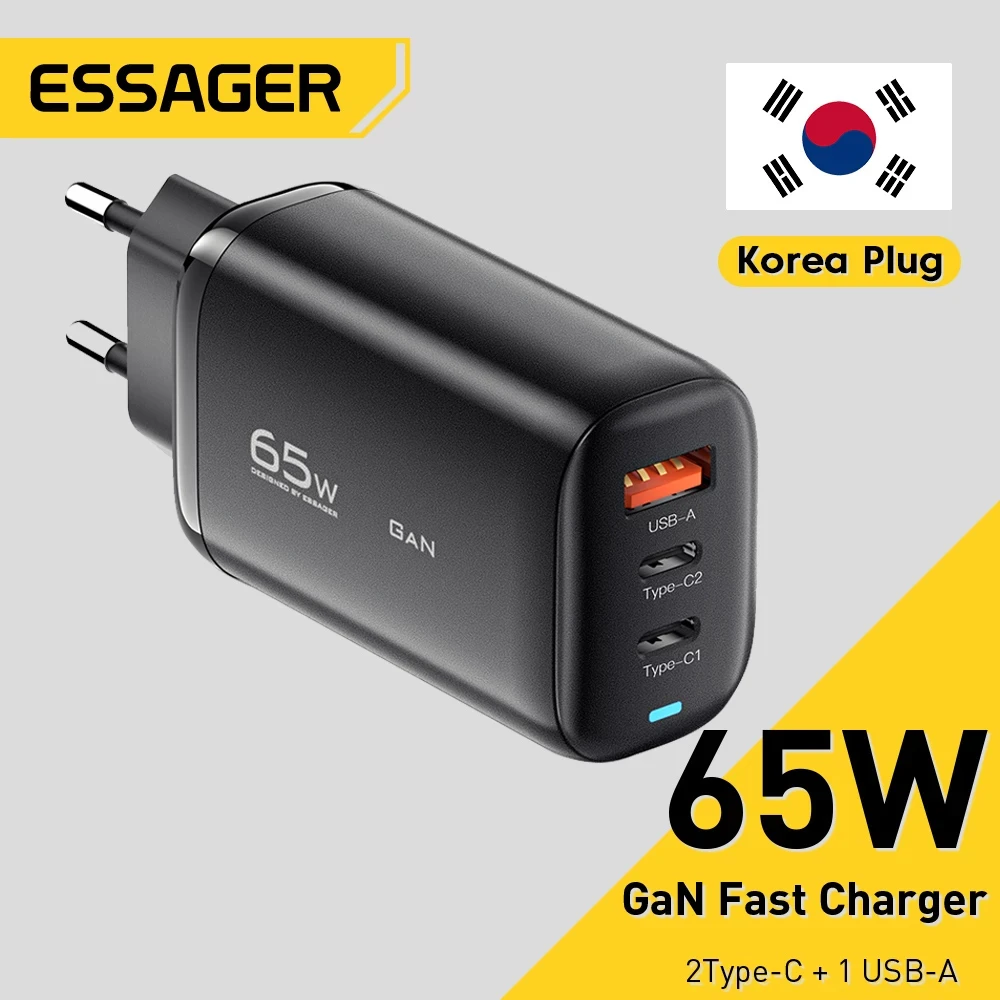 Essager 65W 한국 플러그 USB 타입 C GaN 충전기, 노트북 PD 고속 충전 아이폰 14 13 12 프로 맥북 삼성 충전 어댑터| | - AliExpress