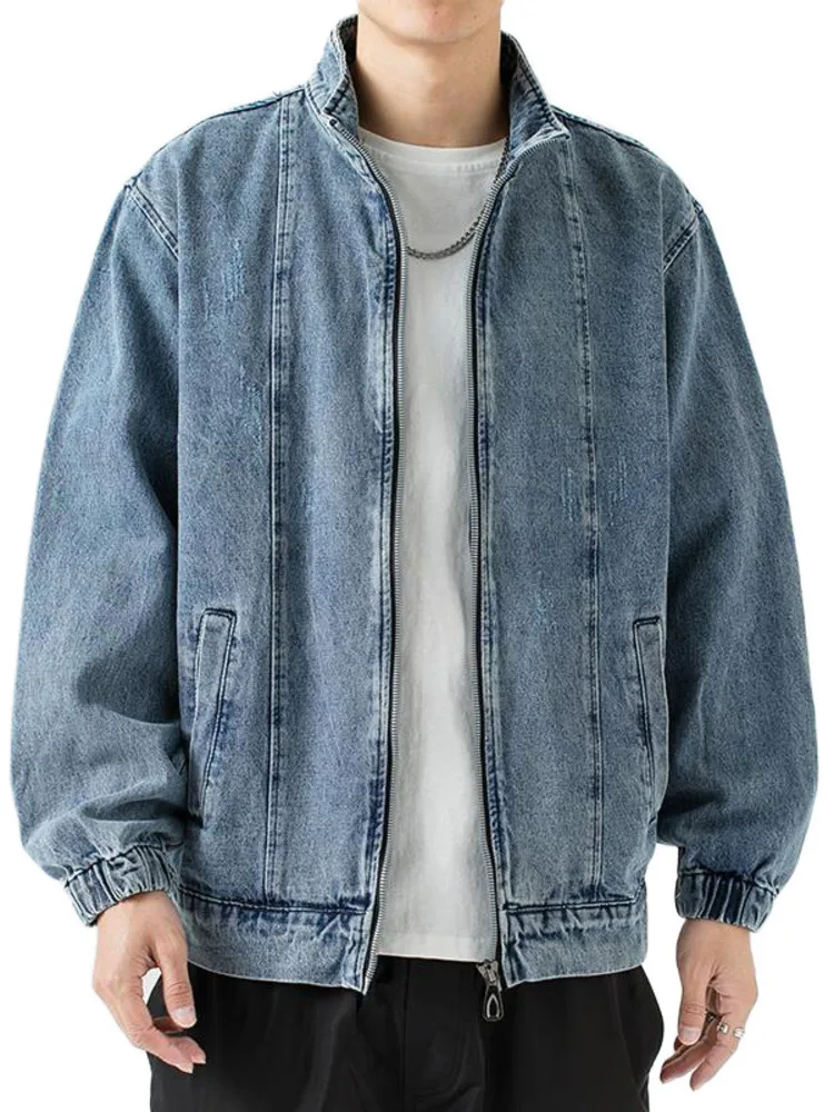 Stand-Collar-Denim-Jacket-Men-Casual-Autumn-Zip-Closure-Jacket-Coat ...