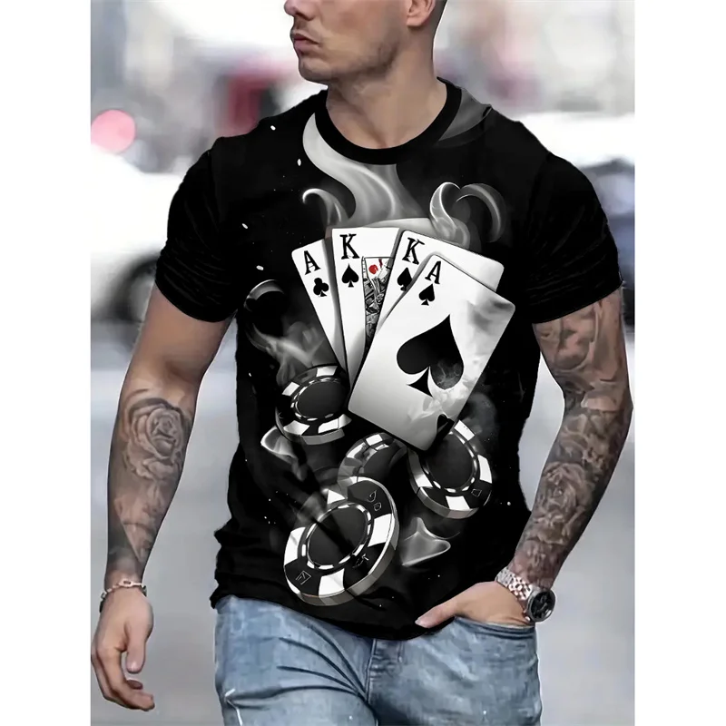 Playing Card Pattern T-Shirt For Men Poker 3D Printed Short Sleeve ...