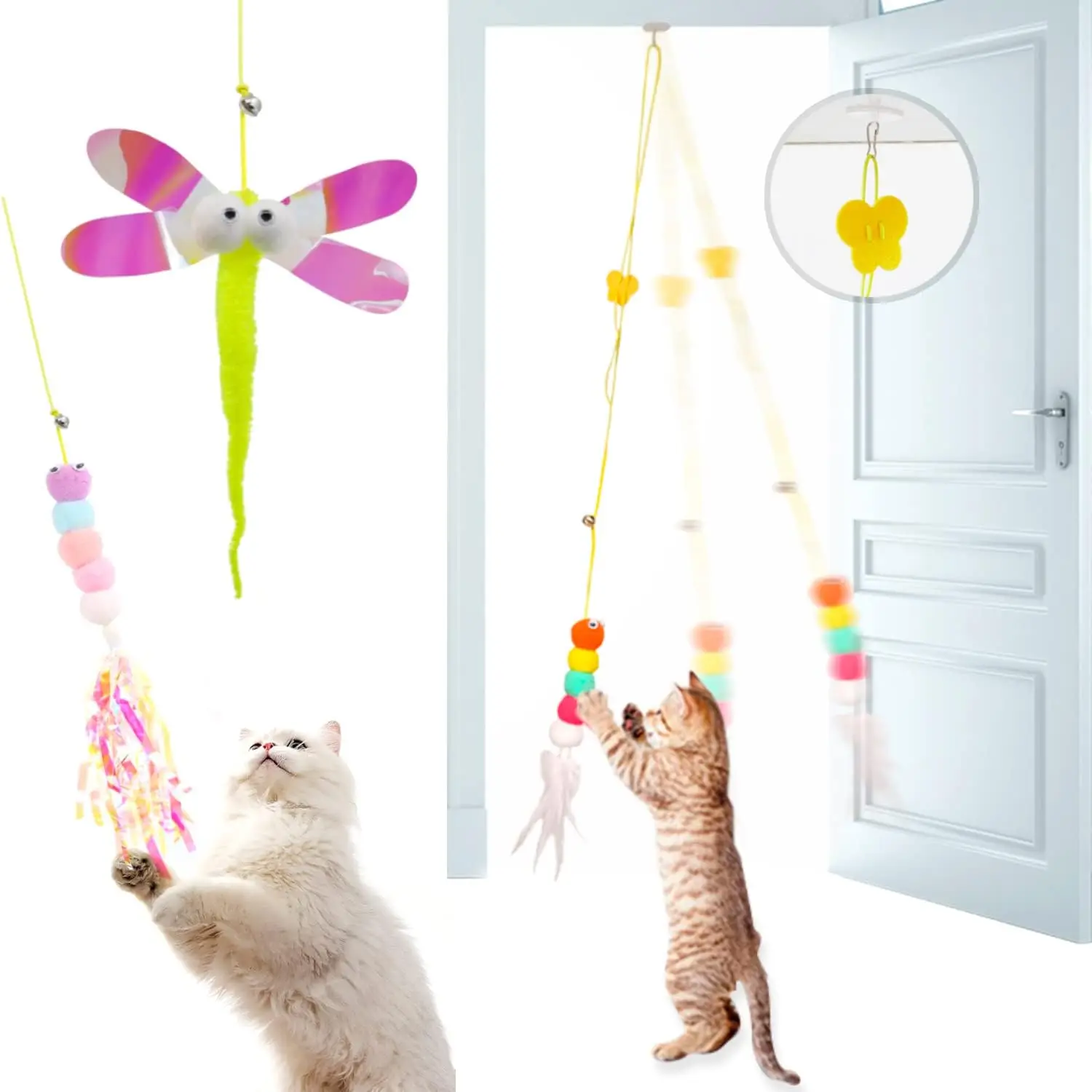 1-2-4pcs-Pet-Cat-Interactive-Toy-Elastic-Cat-Scratch-Rope-Retractable ...