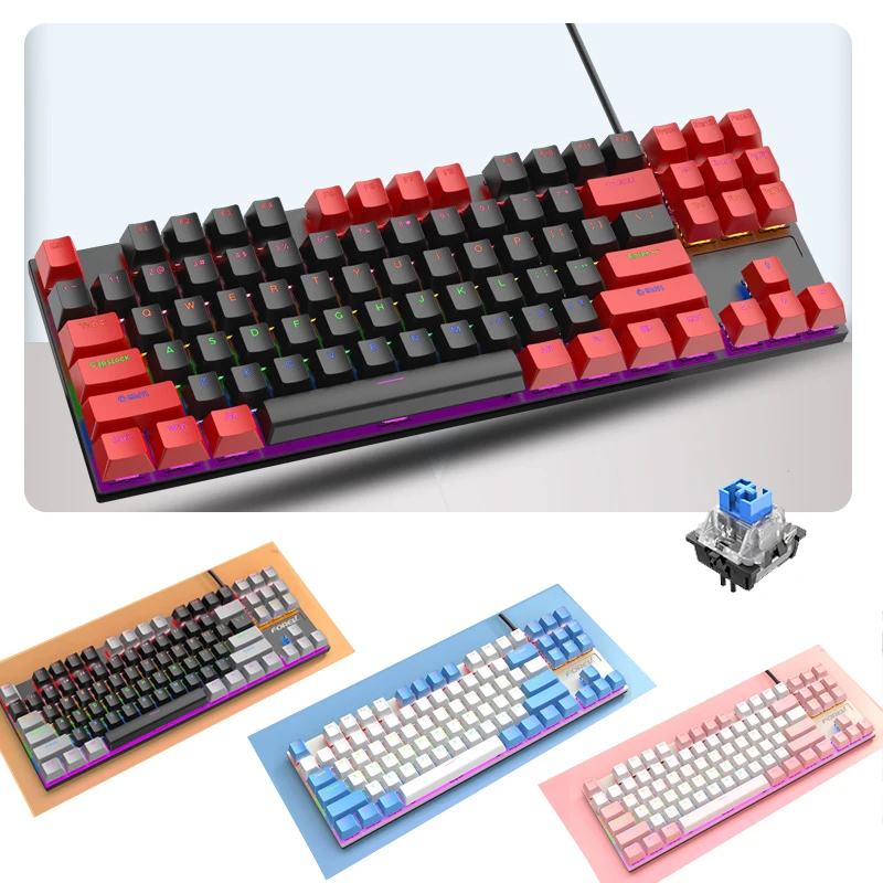 87-Keys-Mechanics-Gaming-Keyboard-With-RGB-Breathing-Mixed-Color-Horse ...