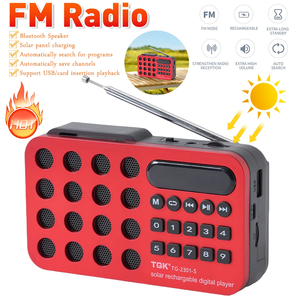 Handheld-FM-Radio-BT-Solar-Charging-Rechargeable-Battery-Operated ...