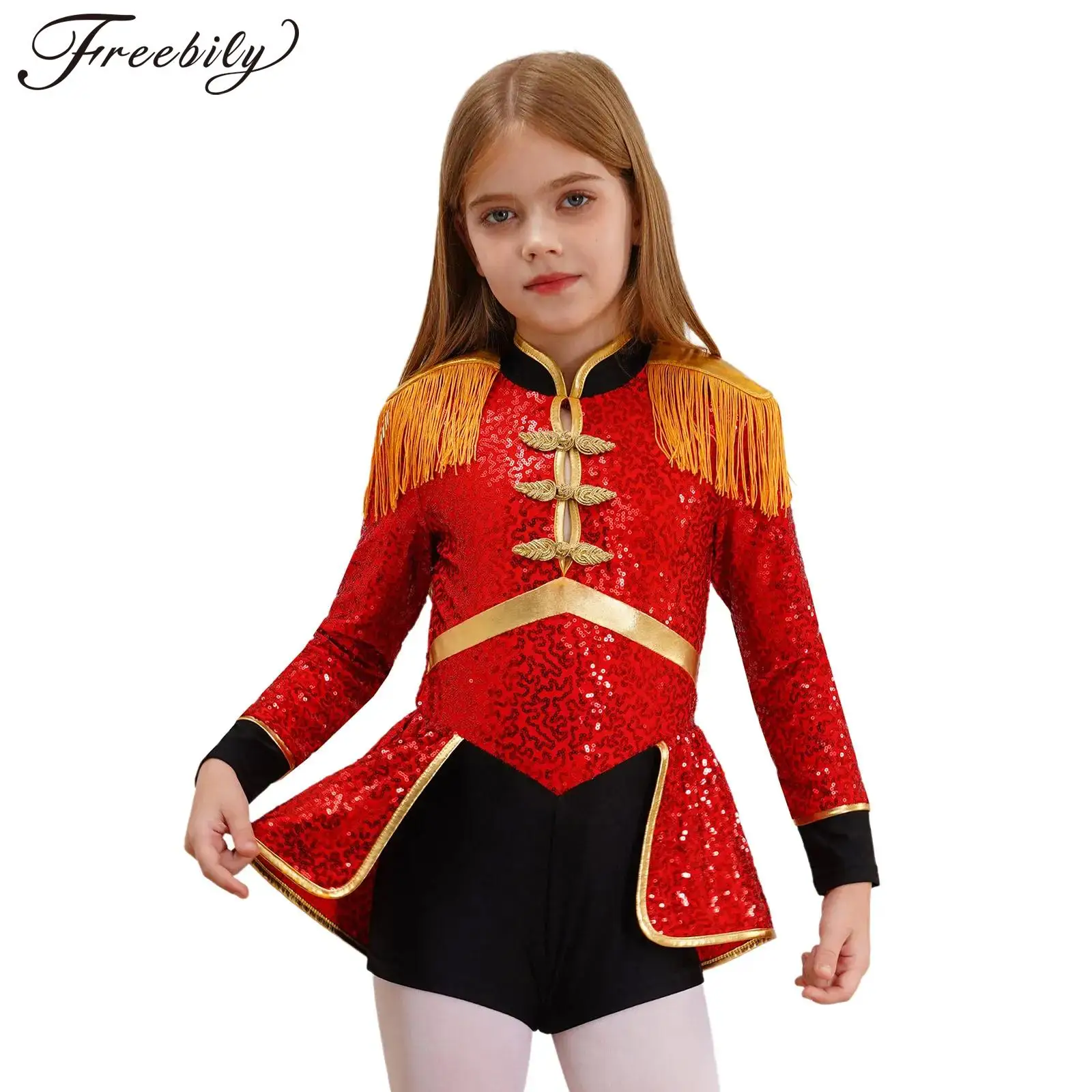 Kids-Girls-Circus-Ringmaster-Costume-Magician-Drummer-Long-Sleeve ...