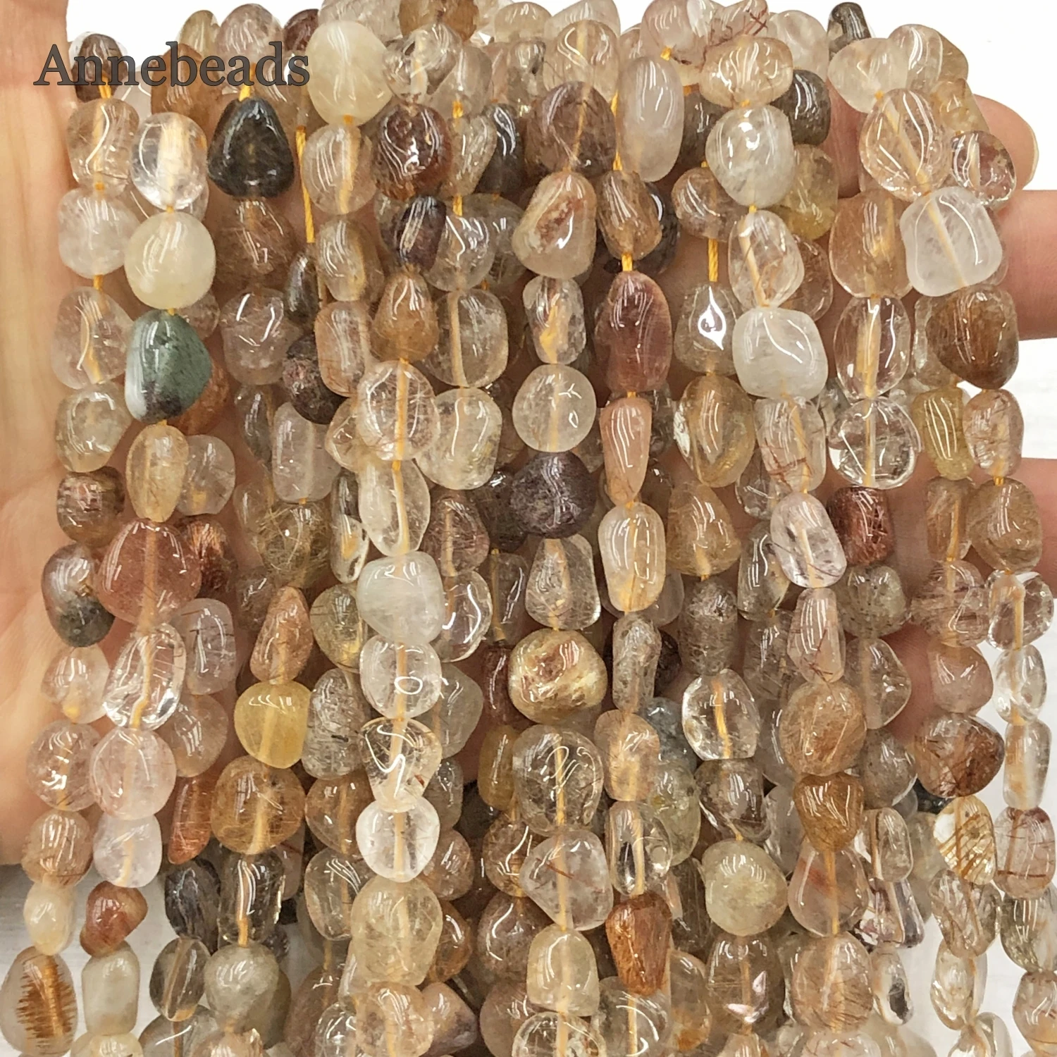 6-8mm Natural Irregular Colorful Rutilated Quartzs Stone Loose Spacer ...