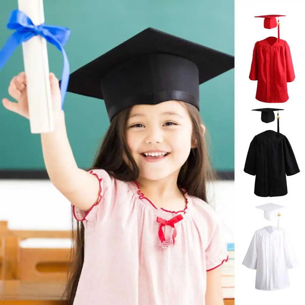 1 Set Graduation Gown Loose Zipper With Hat Tassel Kid Academic Dress ...