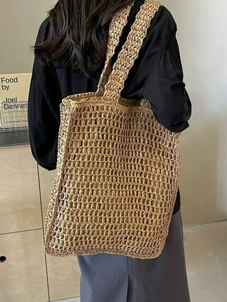 Women's Hollow Out Handwoven Straw Bag Summer Large Capacity Braided ...