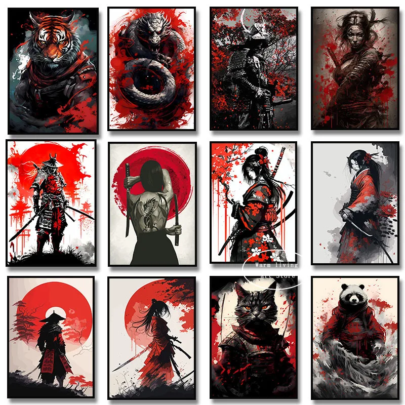 Vintage-Japanese-Samurai-Geisha-Poster-Tiger-Dragon-Japanese-Landscape ...