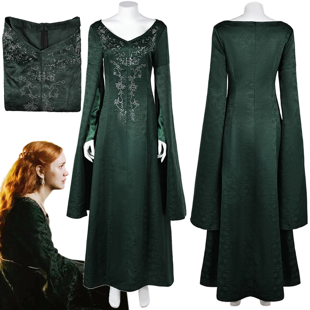 Medieval-Princess-Alicent-Cosplay-Fantasy-Embroidery-Dark-Green-Dress ...