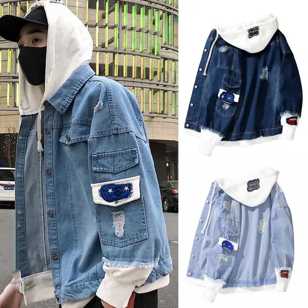 Trendy-Denim-Jacket-Korean-Style-Contrast-Color-Male-Ripped-Single ...