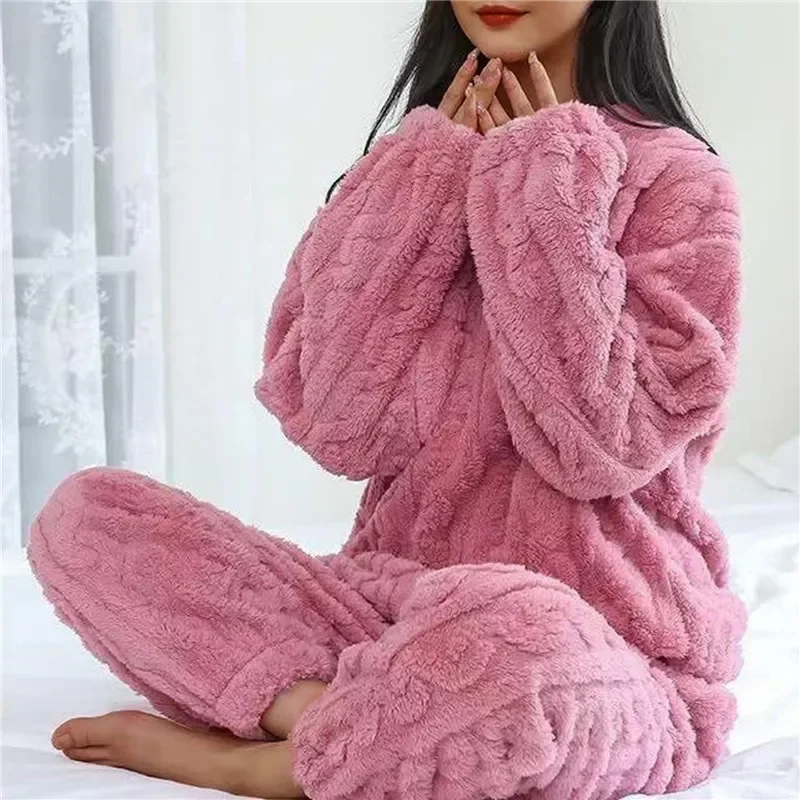Autumn-Winter-Warm-Flannel-Women-Pyjamas-Sets-Thick-Coral-Velvet-Long ...