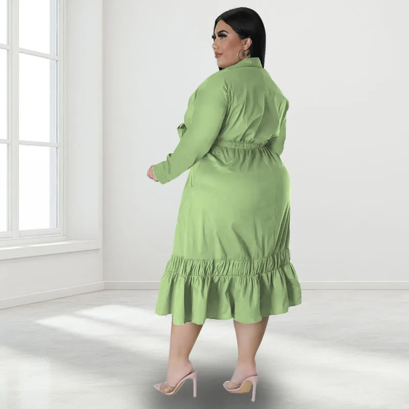 CM.YAYA-Robe trapèze vintage pour femme,grande taille,col à revers nœud papillon,manches longues ...