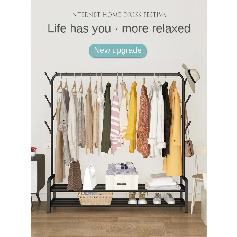 Free-standing-Clothes-Hanger-with-Top-Rod-Garment-Rack-Clothes-Shelves ...