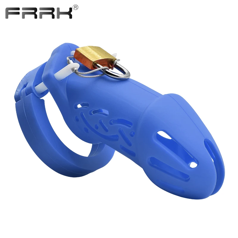 Frrk Blue Silicone Soft Chastity Cage For Couple 2022 New Cock Lock Snap Penis Rings Lightweight