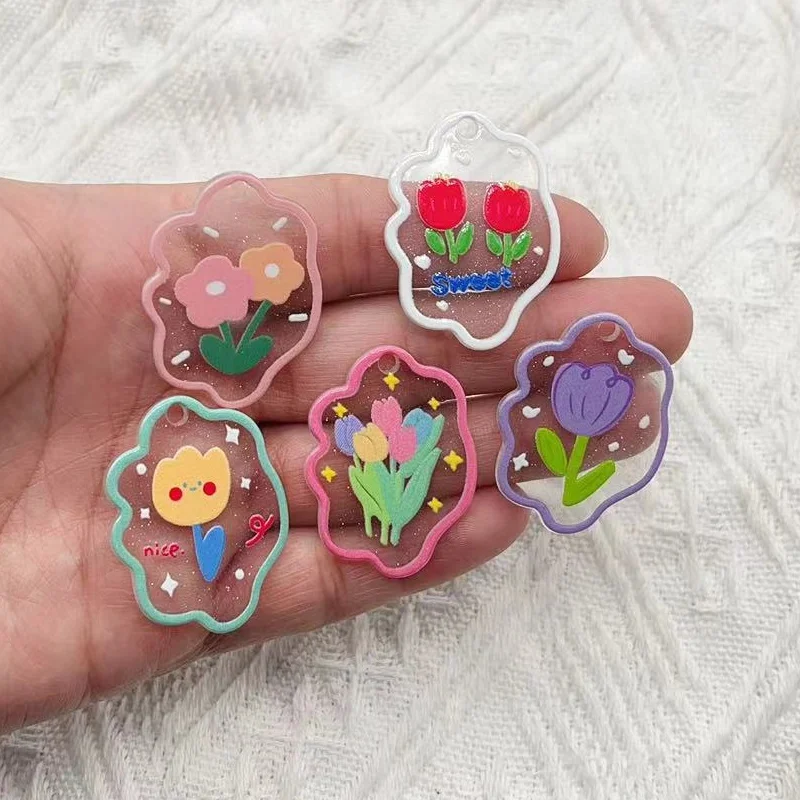 10pcs Flower Pendants Acrylic Leaves Pendant Charms for Handmade ...