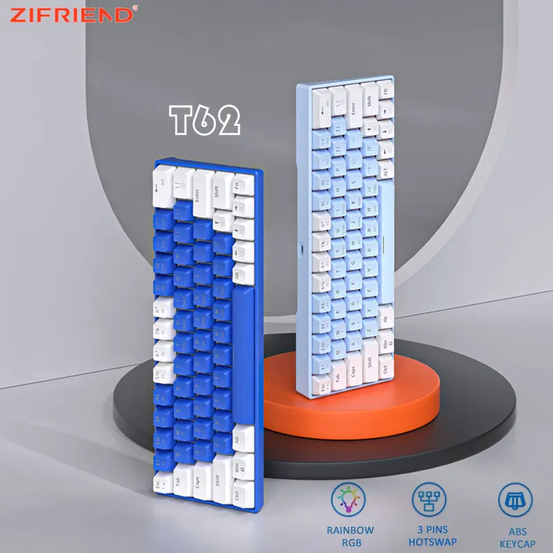 ZIFRIEND-T62-New-Mechanical-Keyboard-Rainbow-RGB-Effect-63-Keys-Hot ...
