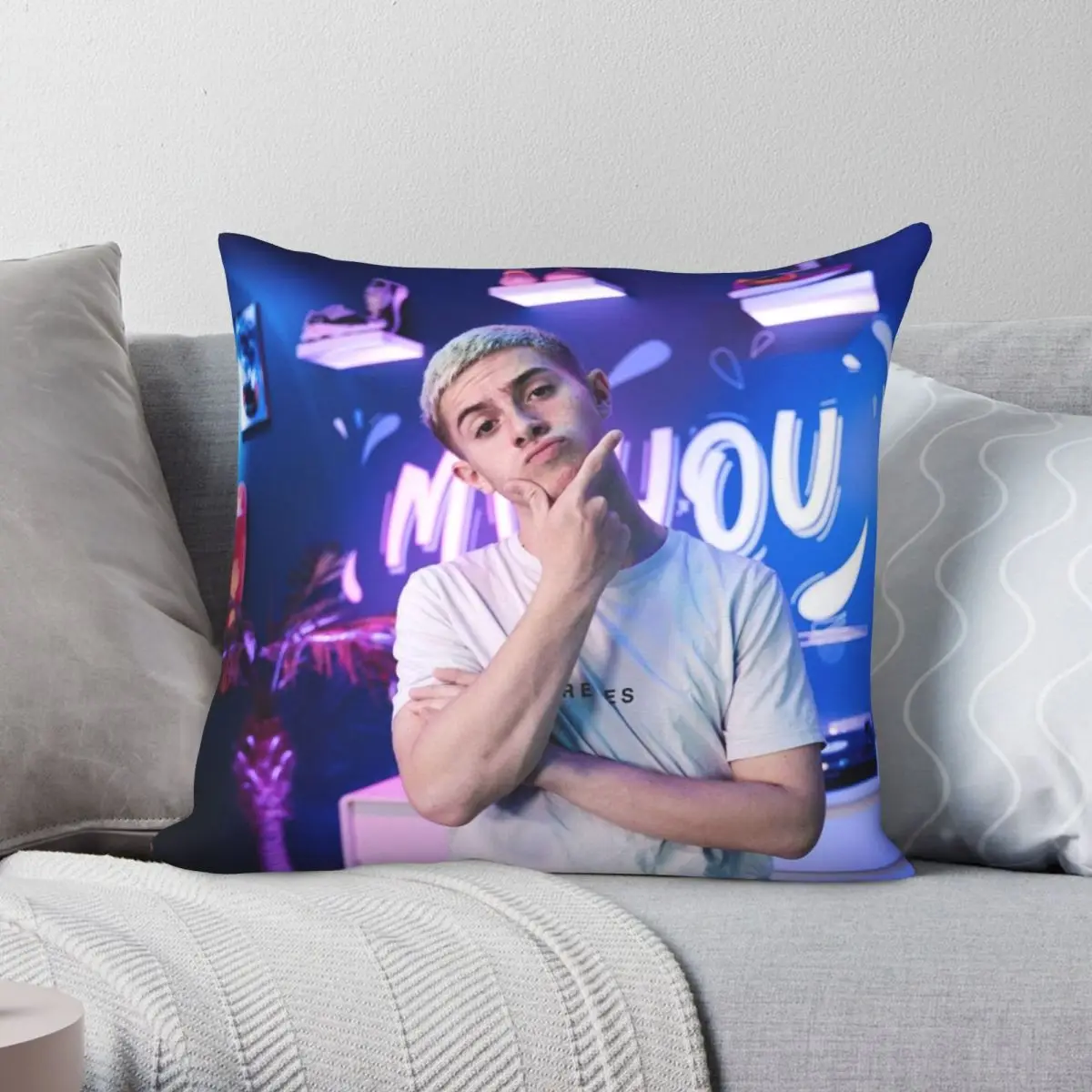 Michou Portrait Square Pillowcase Polyester Linen Velvet Printed Zip ...