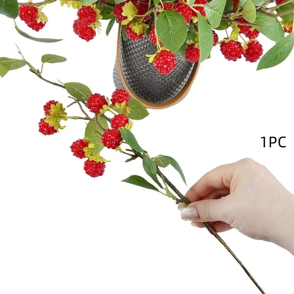 Green Leaves Artificial Raspberry Branch Luxury Faux Red Raspberry ...