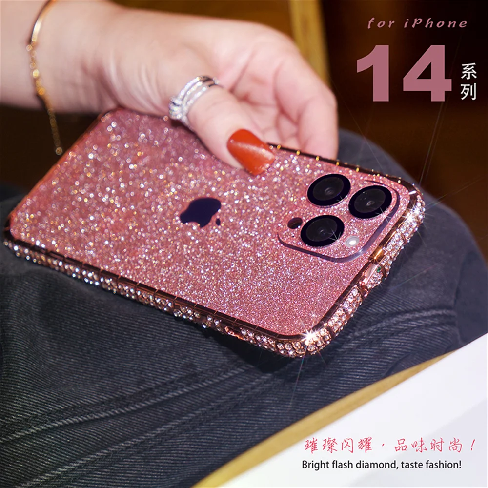 Rhinestone Metal Bumper Case Glitter Diamond Cover For Iphone 12 13 Pro ...