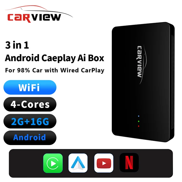 CARVIEW Andoroid CarPlay Ai Box 3 in 1 Adapter Wireless Android Auto USB Plug and Play 4-Core ...