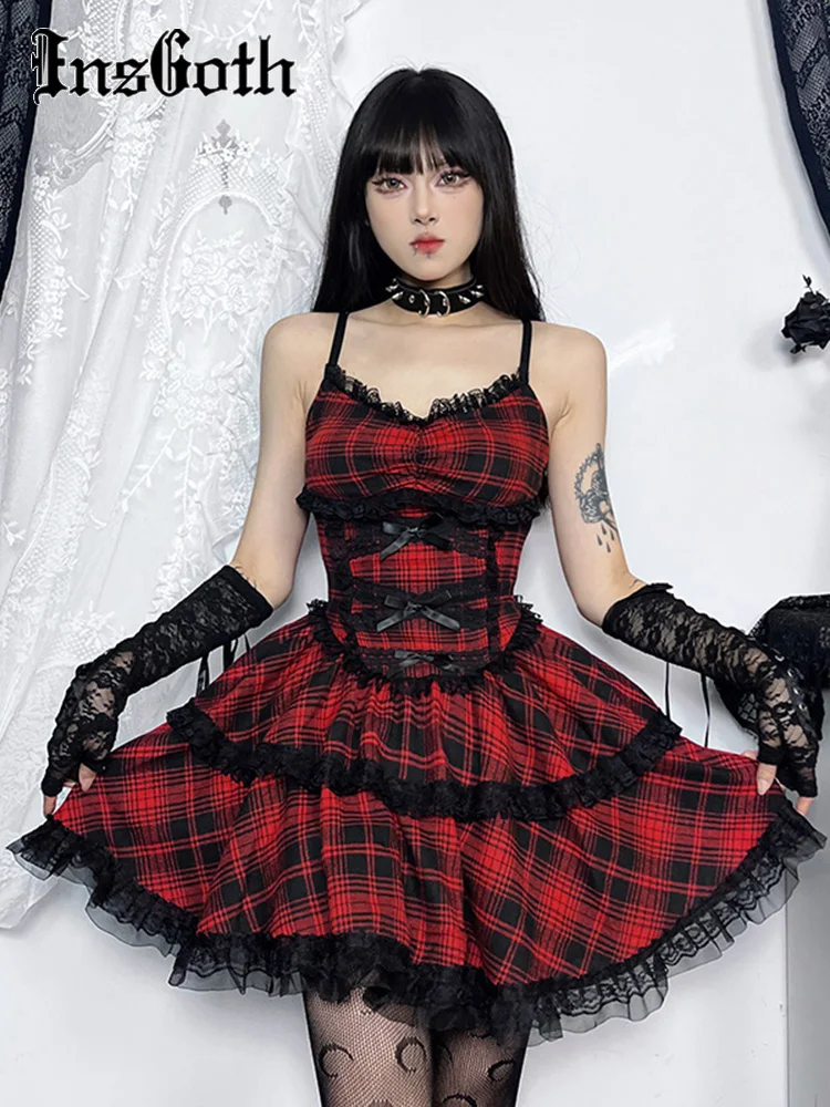 InsGoth-Gothic-Plaid-Dress-Women-Mall-Goth-Grunge-Punk-Black-Emo-Party ...